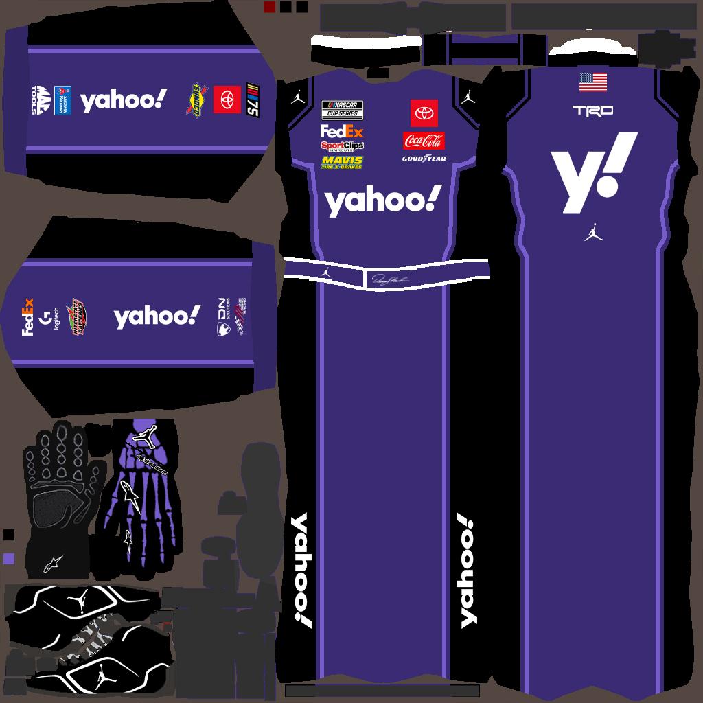 2023 Denny Hamlin Yahoo! Jordon Brand Suit With Skull Hand Gloves And ...