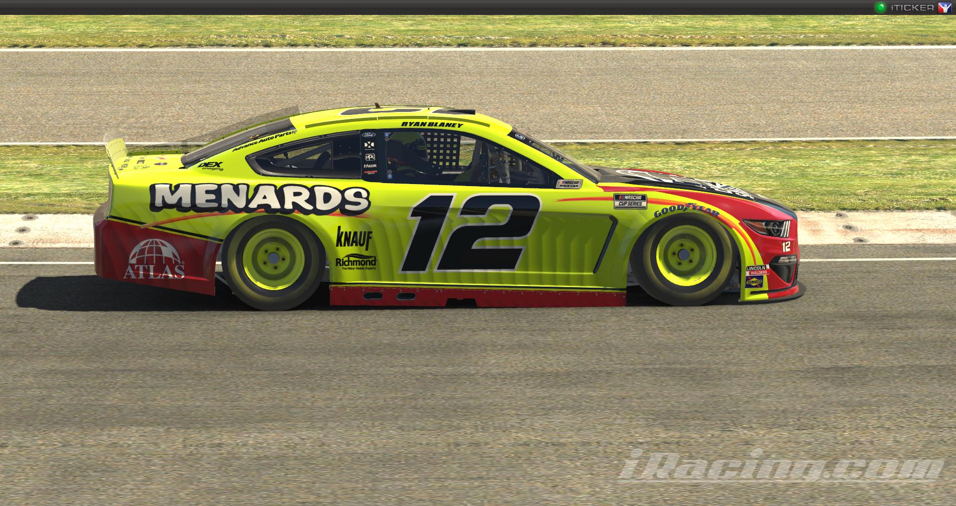 Ryan Blaney #12 Atlas/Menards 2020 NASCAR Cup Series With Custom Number ...