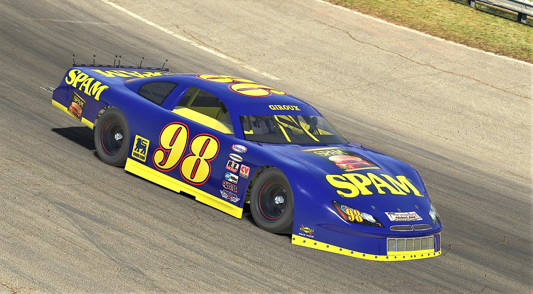 #98 SPAM-mobile Super Late Model by Christopher Rives - Trading Paints