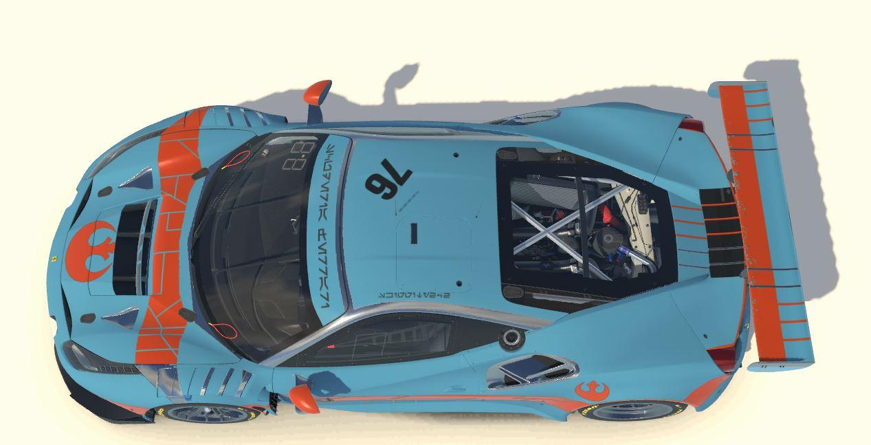Ferrari F488 GT3 Evo in Gulf blue orange colors Star Wars X-Wing by ...