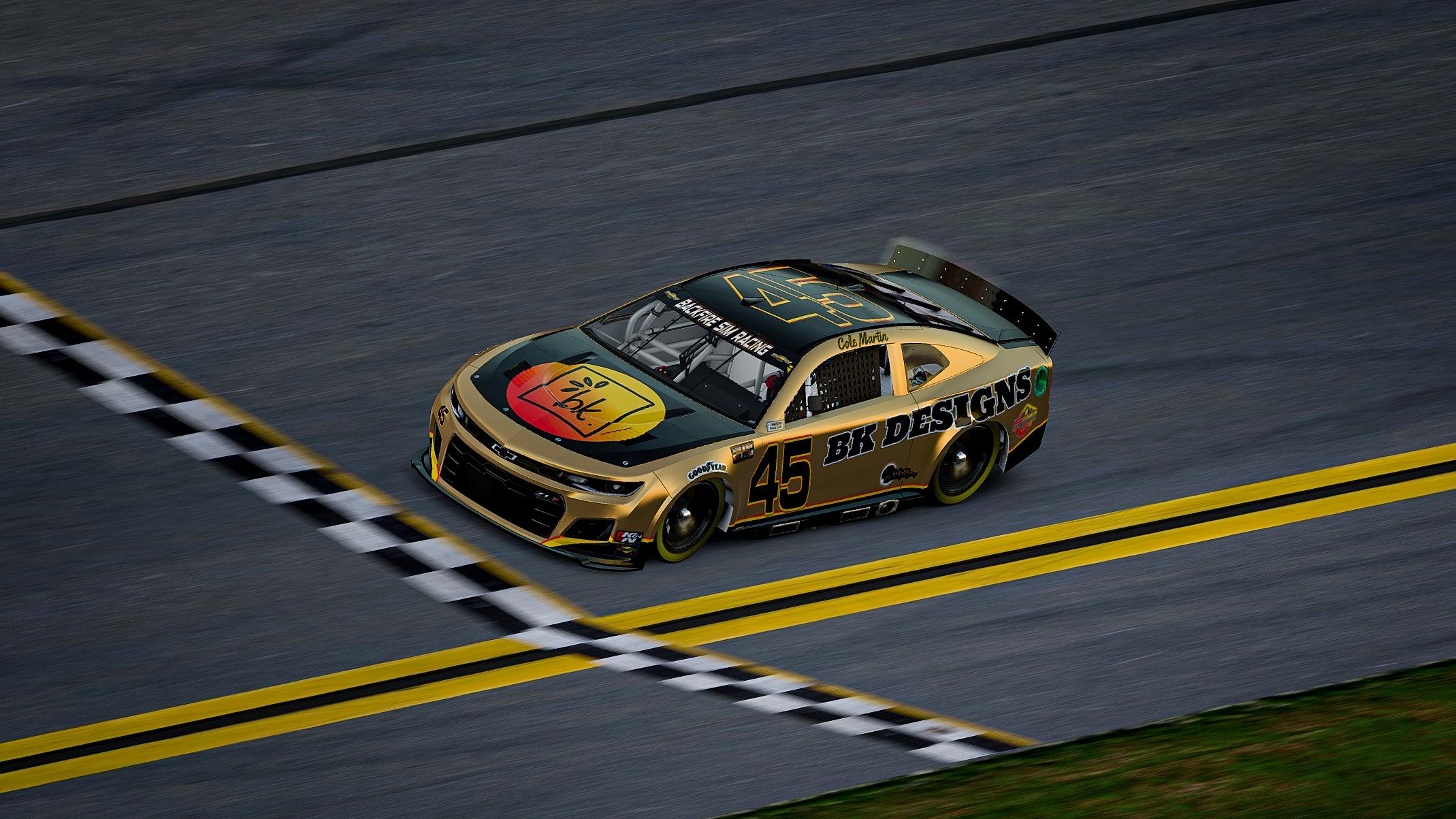 #45 BK Designs BackFire throwback scheme by Noah O. - Trading Paints