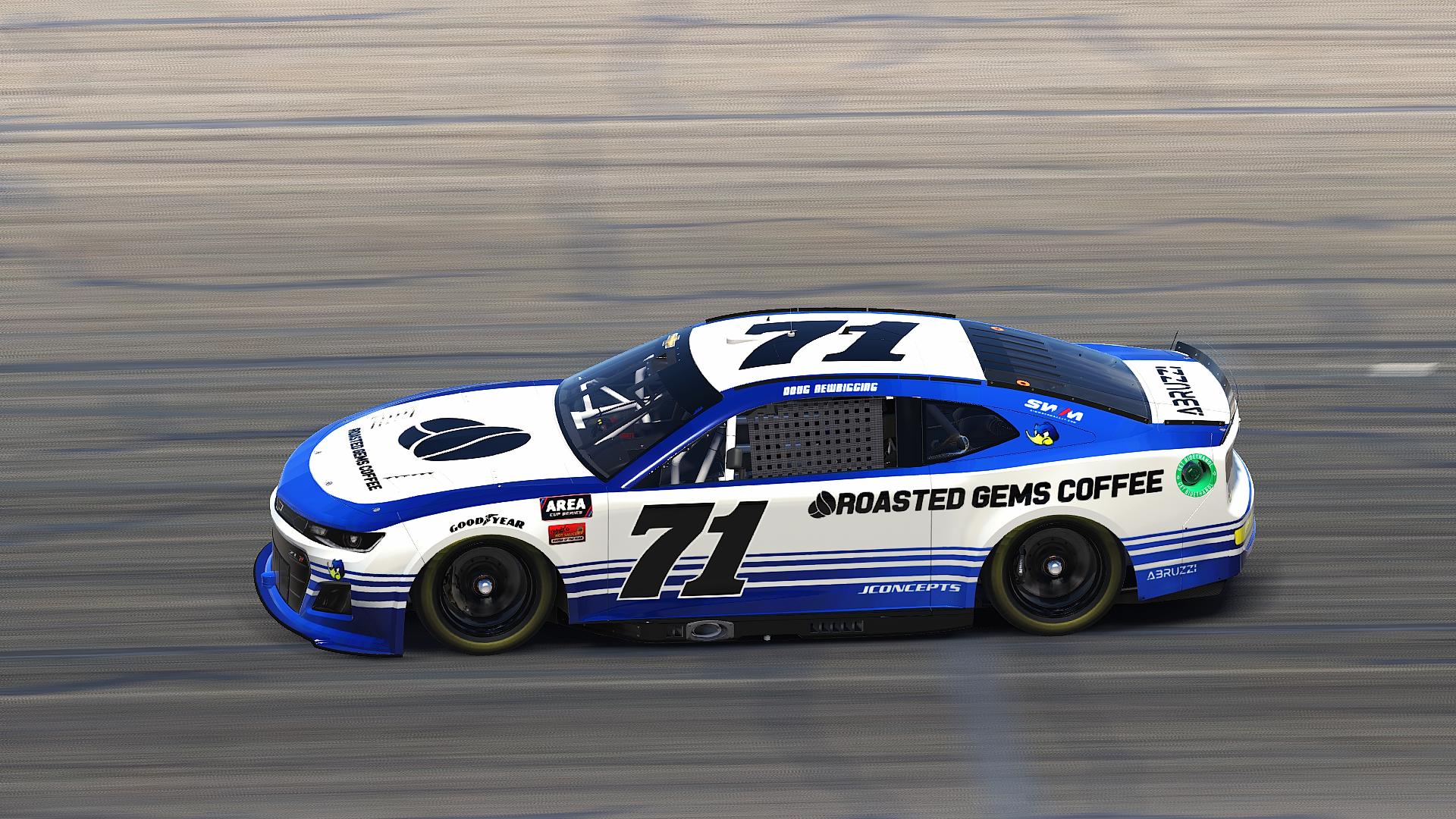 Doug Newbigging Roasted Gems Coffee #71 White and Blue Stripes for AREA ...