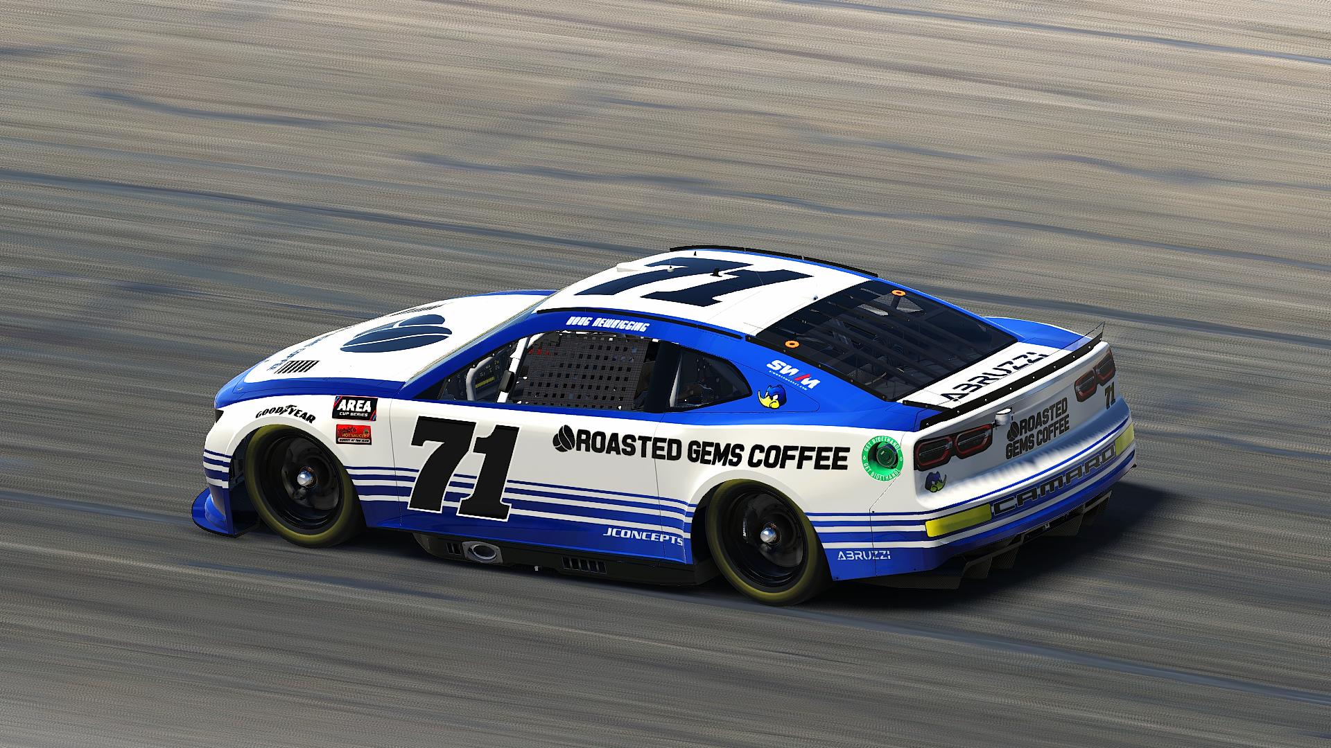 Doug Newbigging Roasted Gems Coffee #71 White and Blue Stripes for AREA ...
