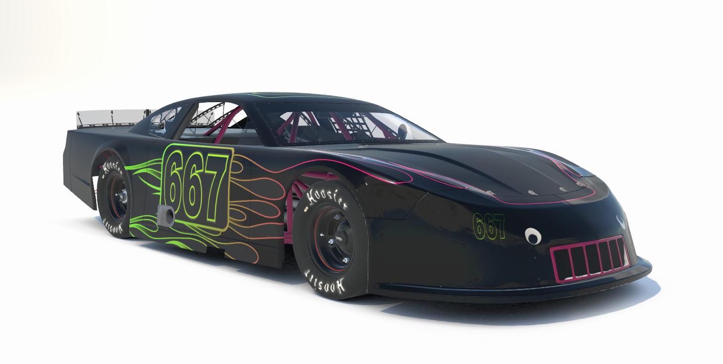 Super Late Model Matte black with CF Flames by Dave Hernandez - Trading ...