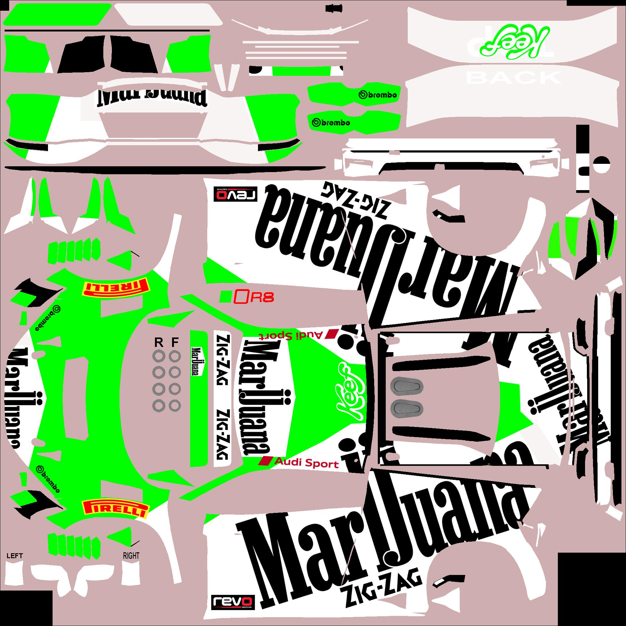 Audi R8 Evo GT3 Marijuana by Clyde Coman - Trading Paints