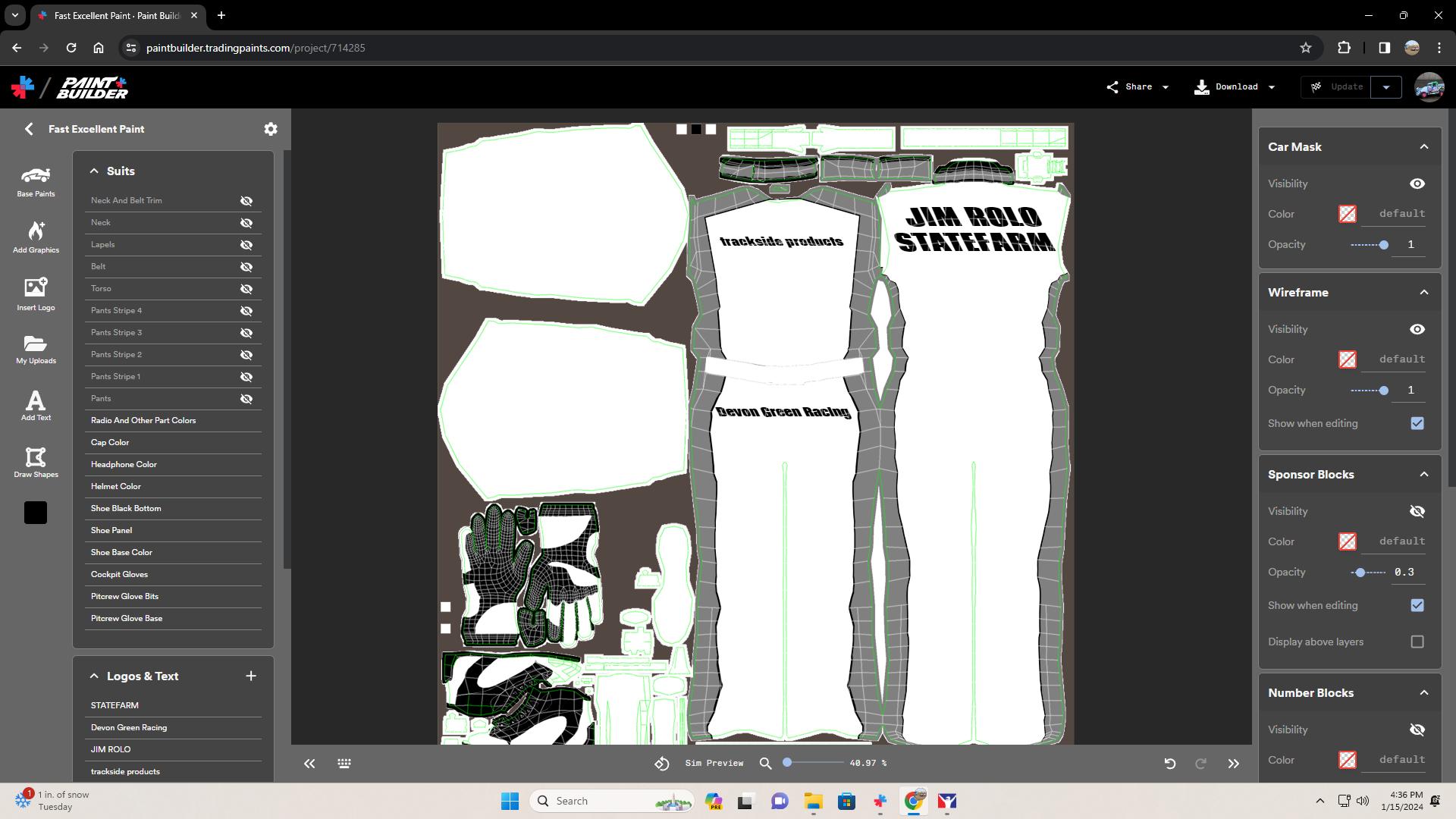 Devon Green black race suit by Devon Green - Trading Paints