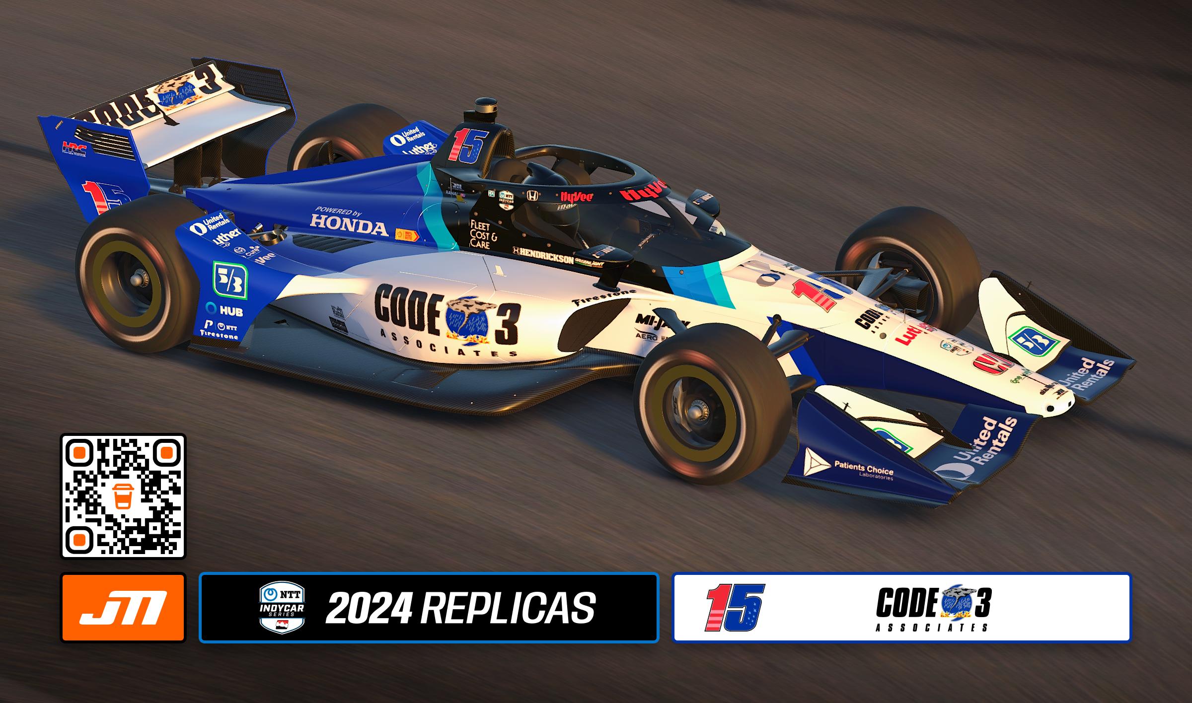 2024 Graham Rahal #15 Code3 Associates IndyCar with Custom Number by ...